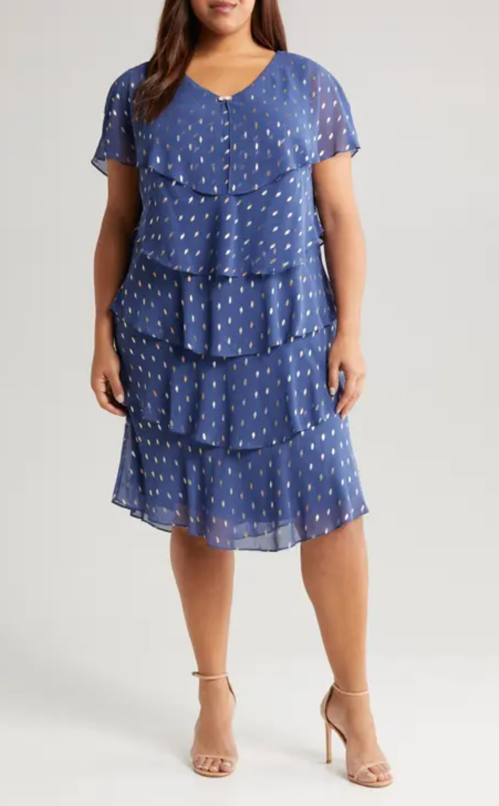 Metallic Shimmer Tiered Capelet Dress | Lizzy's by Cathy Allan