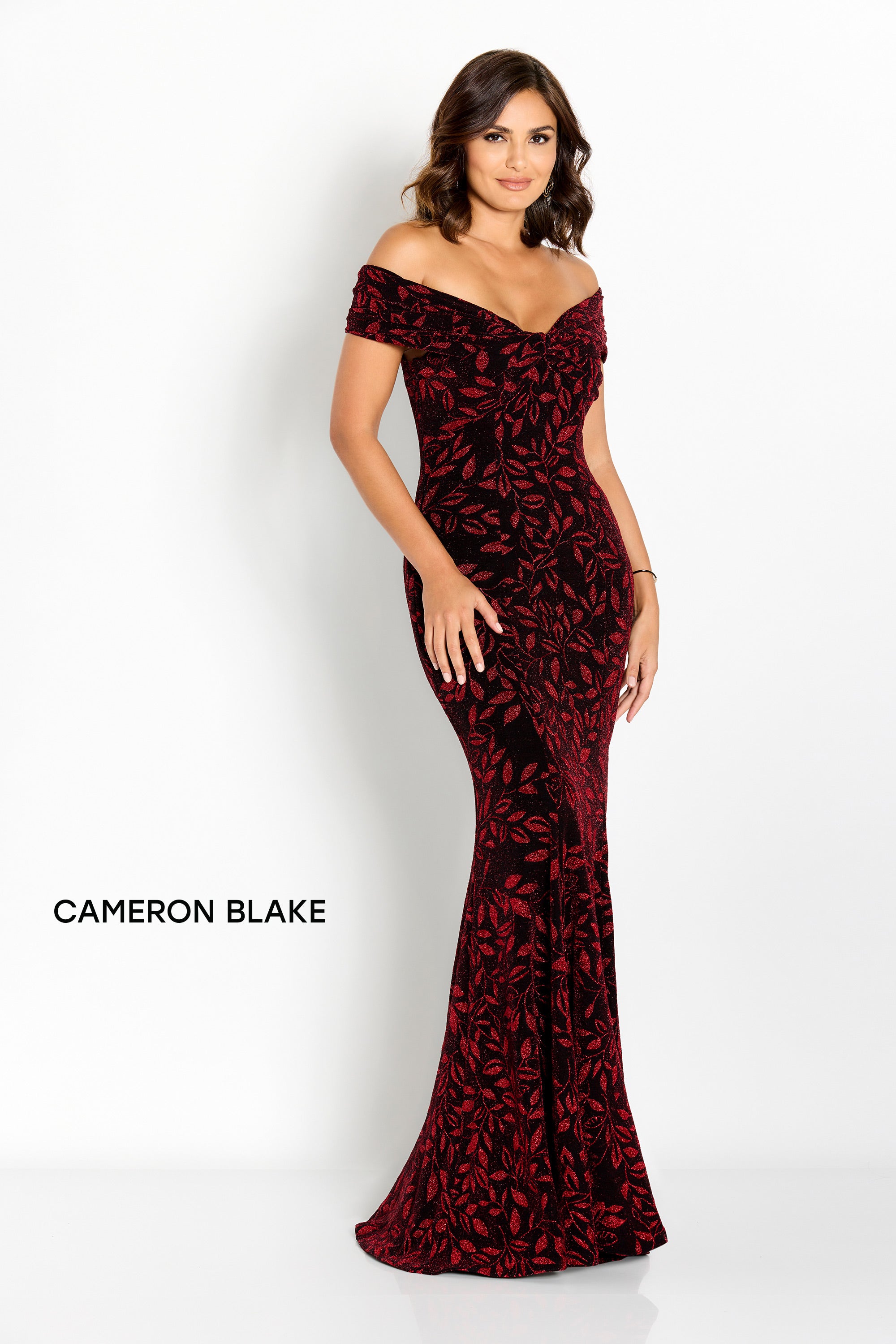 Shimmer Print Off Shoulder Gown | Lizzy's by Cathy Allan