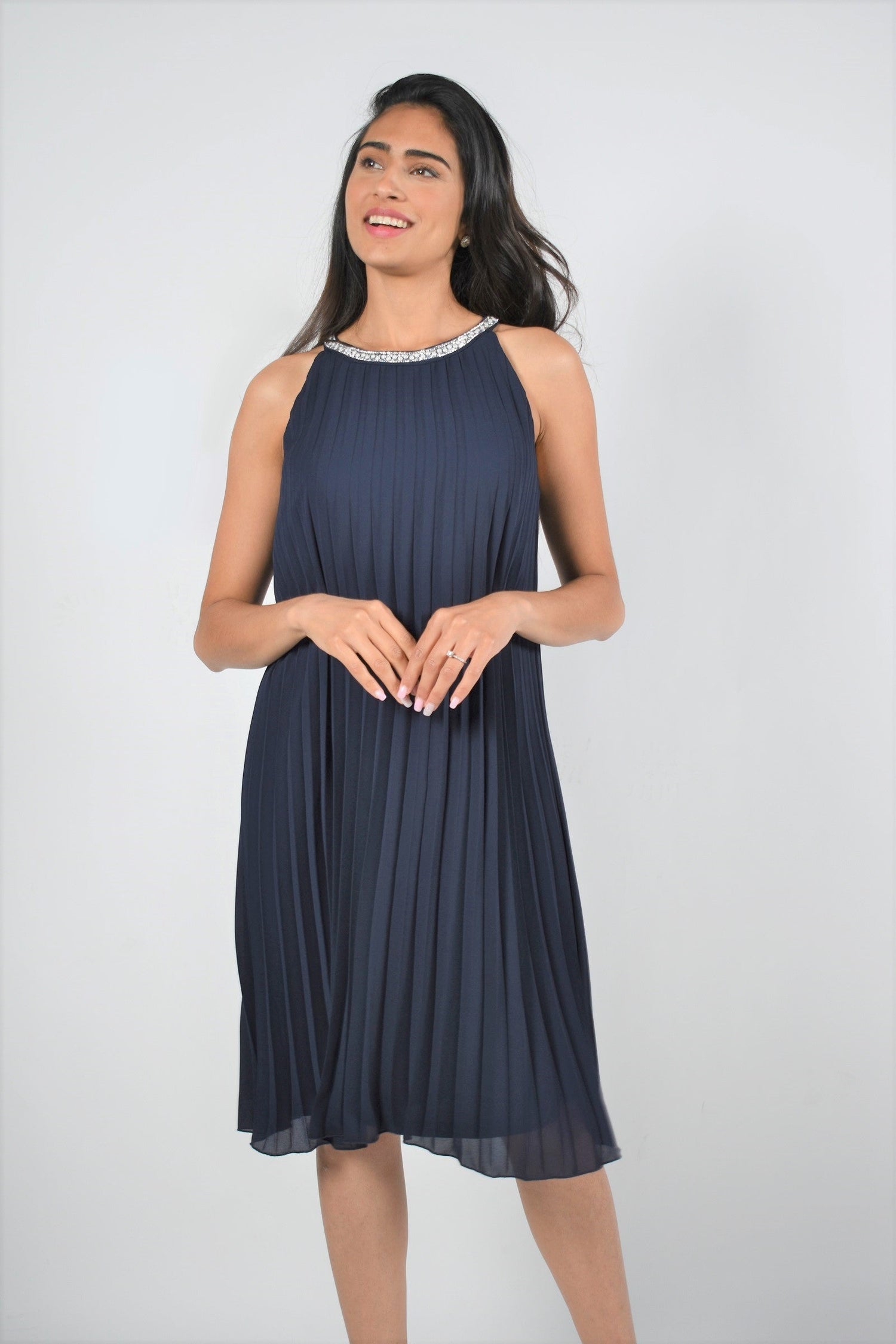 Jewel Neck Accordion Pleat Dress | Lizzy's by Cathy Allan